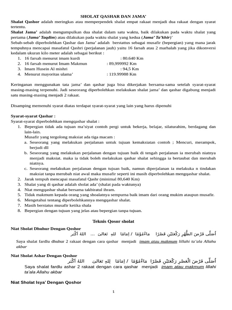 Niat Sholat Jama' Taqdim Qasar 2 Rakaat | PDF | Agama & Spiritualitas