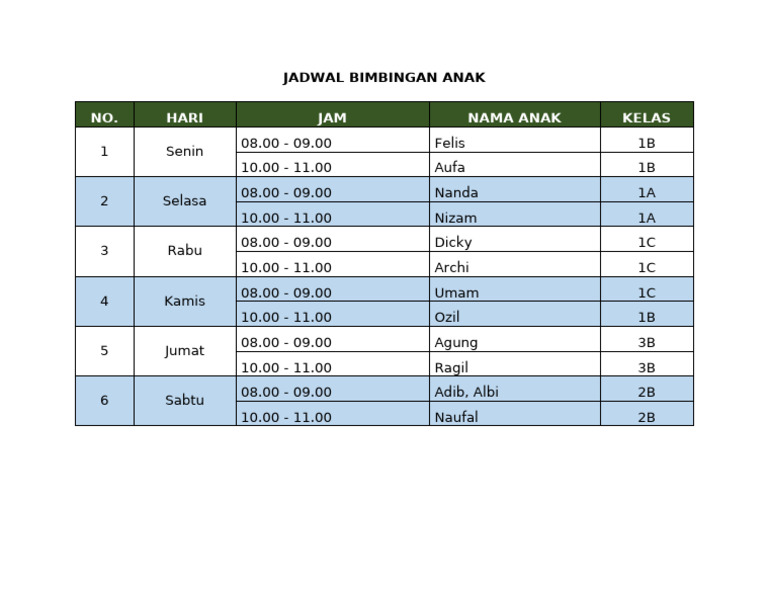 Jadwal Bimbingan Anak | PDF
