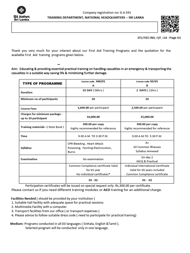 Quotation Comercial FAT 2024 NHQ | PDF | First Aid