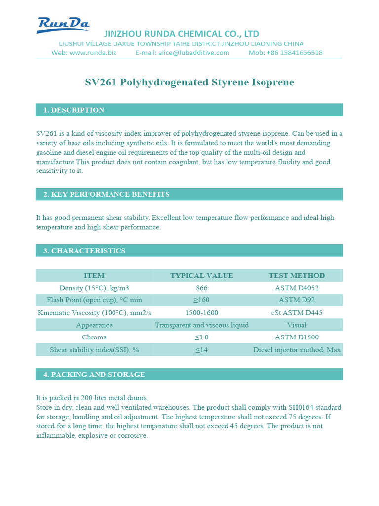 SV 261 Polyhydrogenated Styrene Isoprene | PDF | Home & Garden ...