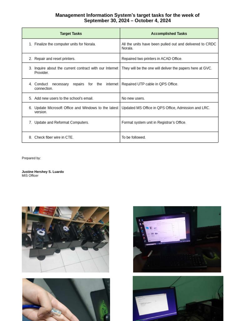 Weekly Target Tasks | PDF
