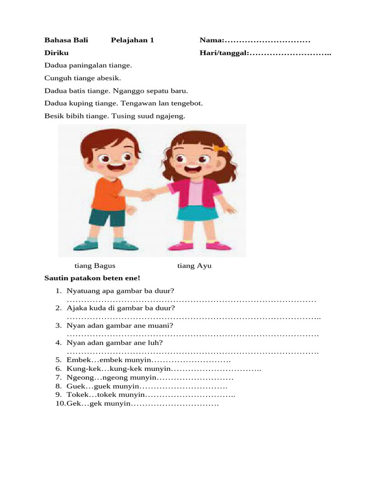 Materi Bahasa Bali Kelas 1 SD | PDF