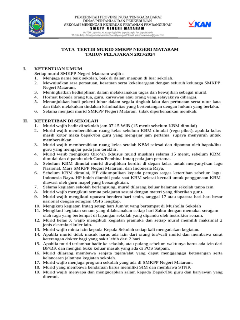 Tata Tertib Siswa SMKPP Negeri Mataram | PDF
