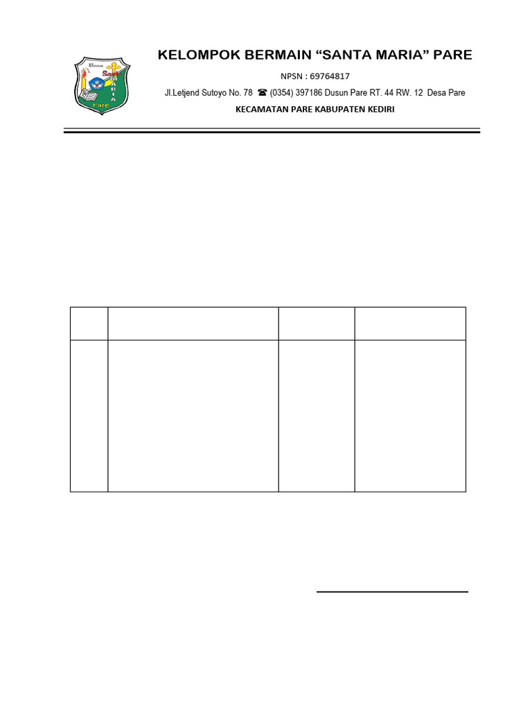 Contoh Surat Pengantar Akg Paud KB Santa Maria New | PDF