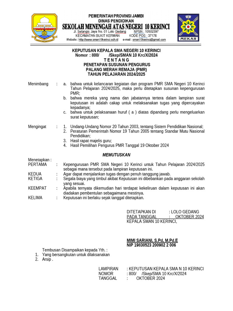 Susunan Pengurus PMR SMAN 10 Kerinci | PDF