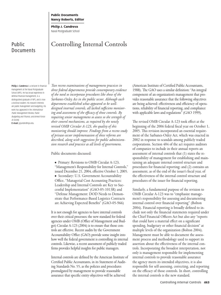 Controlling Internal Controls | PDF | Internal Control | Government ...