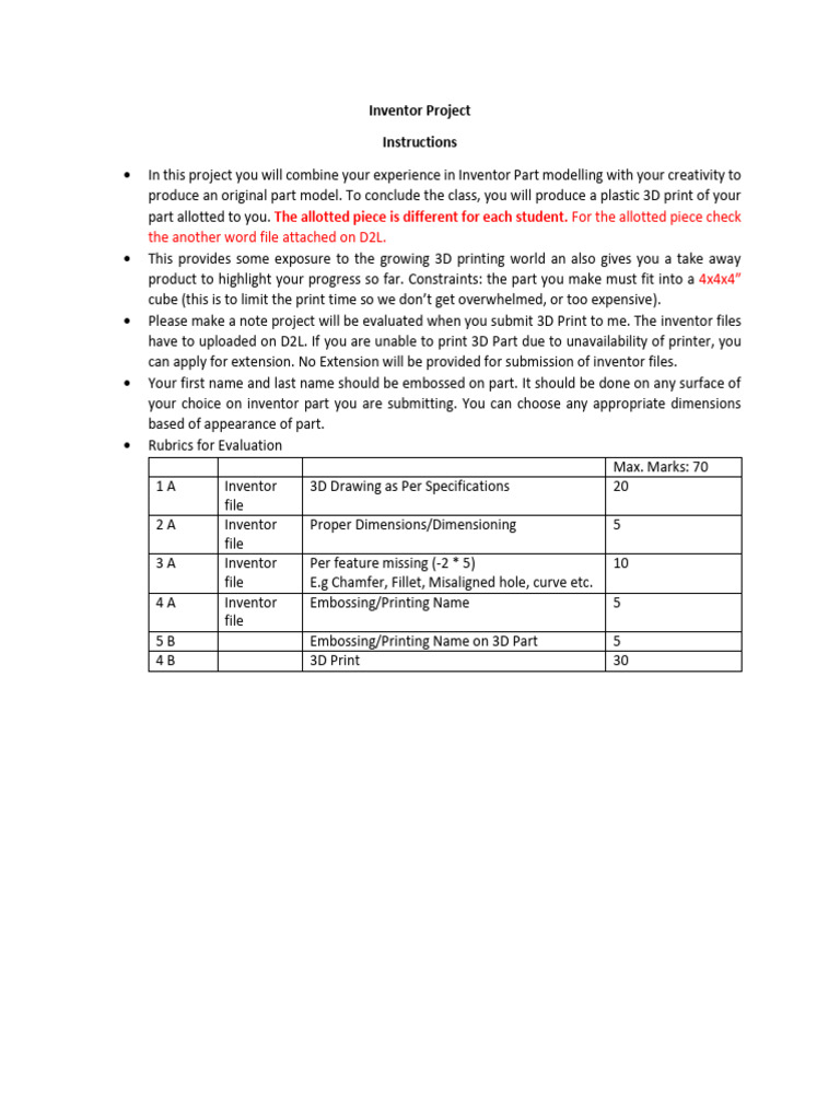 Inventor Project-Instructions | PDF