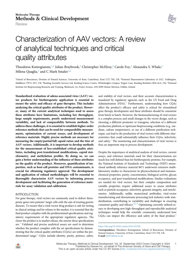 A Review of AAV Analytical Characterization-1 | PDF | Viral Vector ...