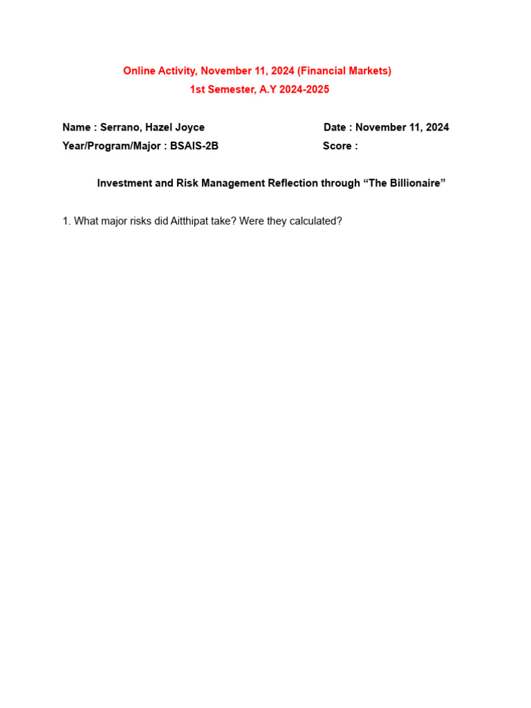 Serrano Hazel Joyce FM | PDF | Investing | Risk