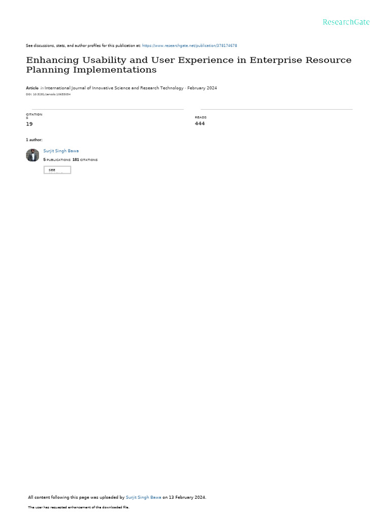 Singh Bawa, 2024 | PDF | Usability | Enterprise Resource Planning