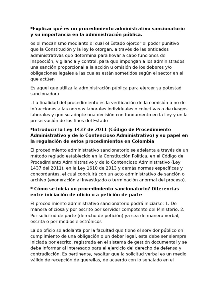 Explicar Qué Es Un Procedimiento Administrativo Sancionatorio y Su Importancia en La ...