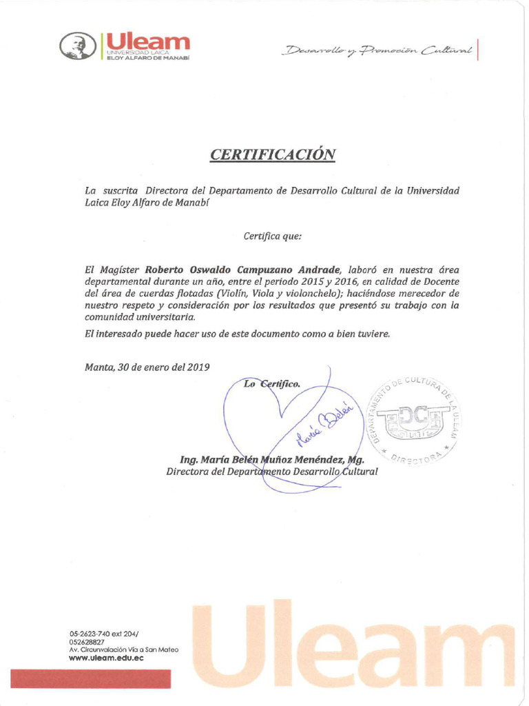 Certificado ULEAM | PDF