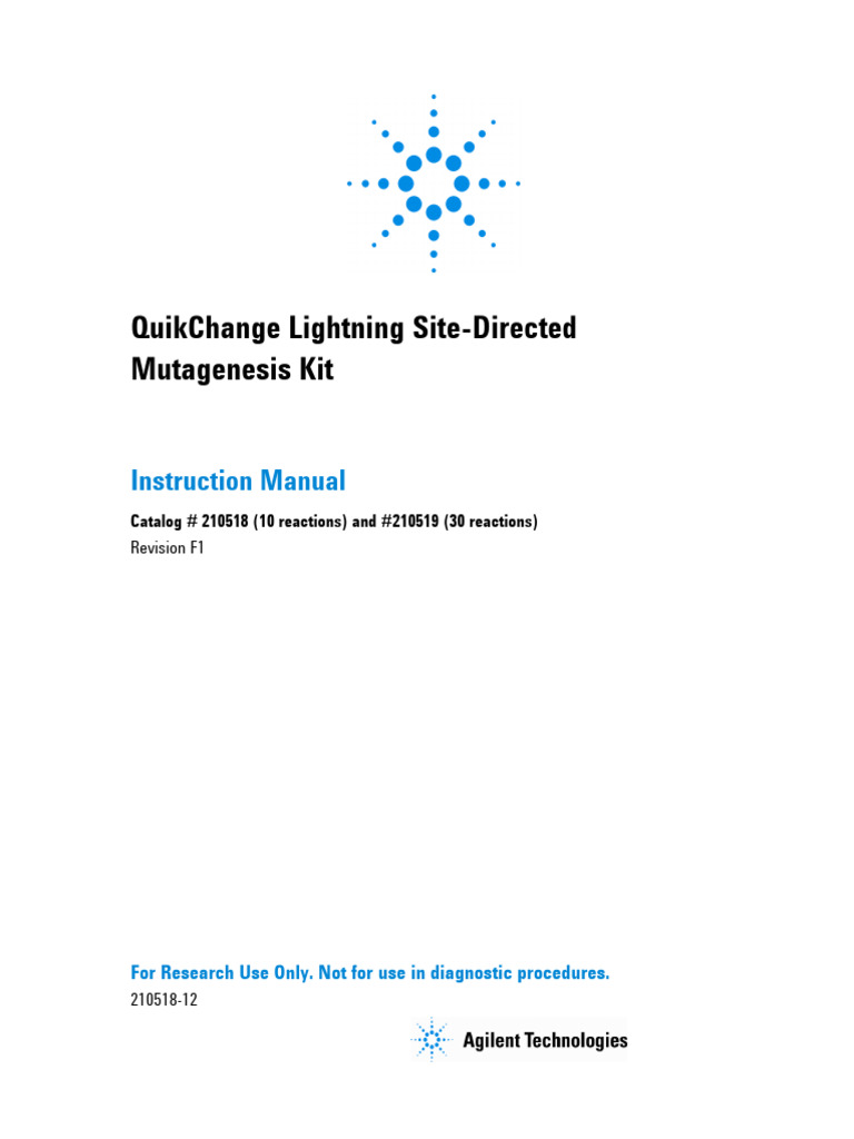 Quikchange Lightning Site-Directed Mutagenesis Kit: Instruction Manual ...