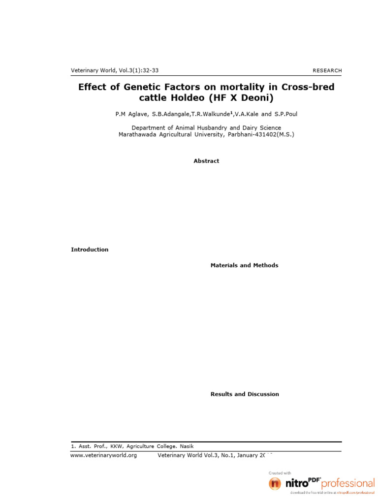 Maharashtra Cow Deoni - Effect of Genetic Factors On Mortality in Cross-Bred Cattle Holdeo (HFX ...