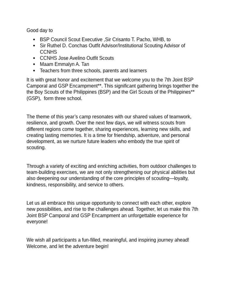 Welcome Message BSP | PDF