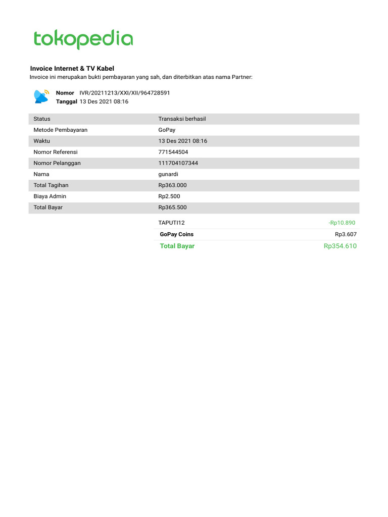 Bukti Bayar Indihome Desember | PDF