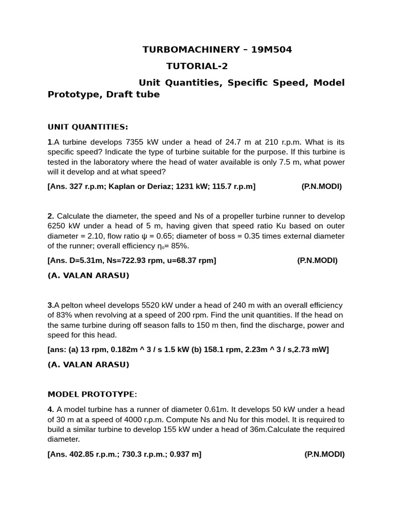 Turbomachinery Tutorial - 2 | PDF | Turbine | Turbomachinery