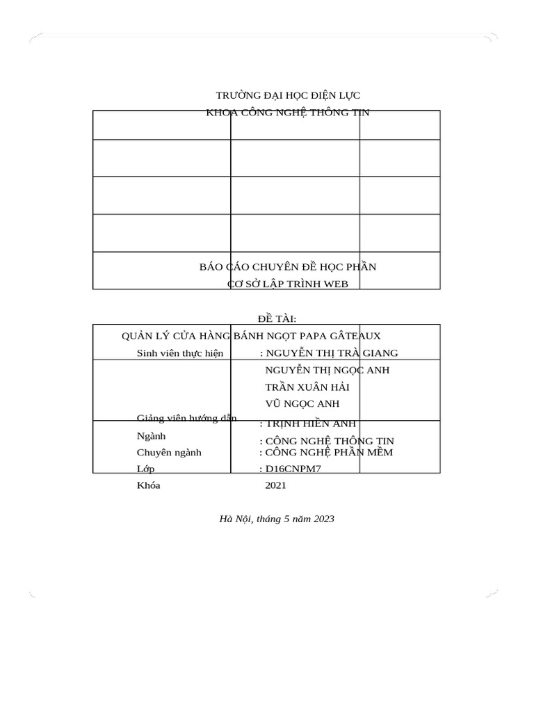 Bao Cao Chuyen de Hoc Phan Co So Lap Trinh Web Truong Dai Hoc Dien Luc 79480 | PDF