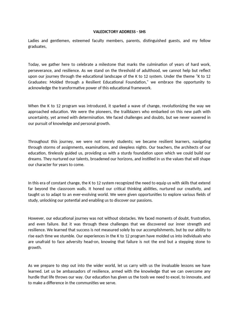 Valedictory Address - SHS | PDF | Cognition | Behavior Modification