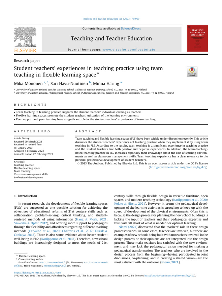 Team Teaching in Flexible Learning Spaces | PDF | Teachers | Pedagogy