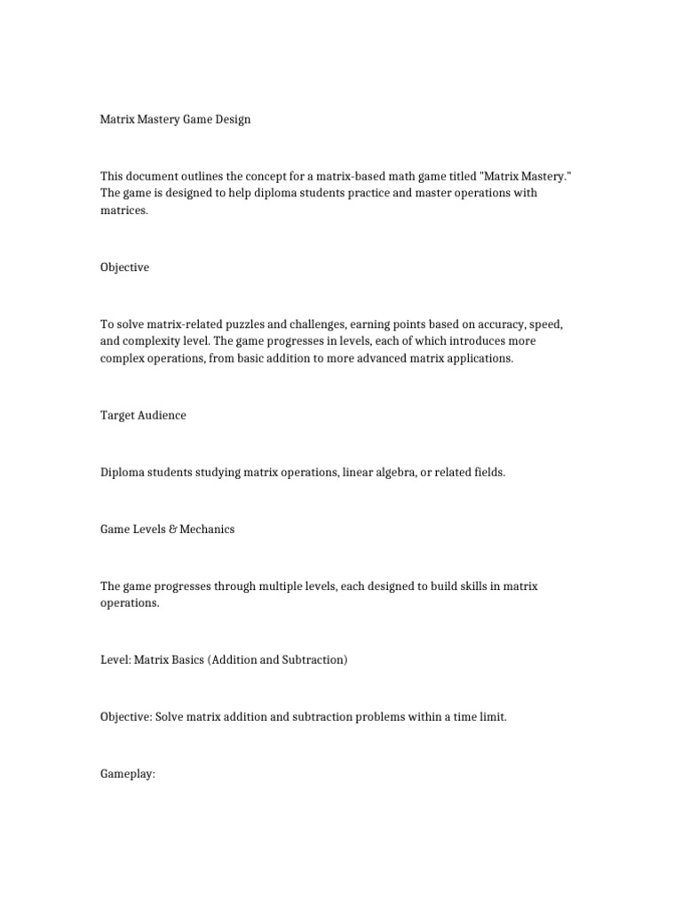 Matrix Mastery Game Design All in One | PDF | Matrix (Mathematics ...