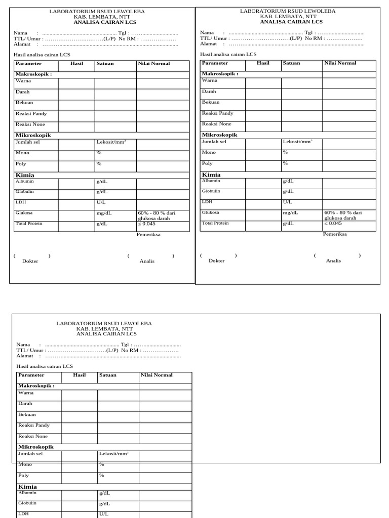 Lembar Pemeriksaan Cairan LCS | PDF