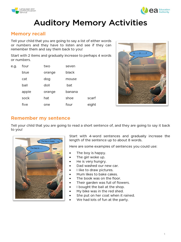 Auditory Memory Activities#1 | PDF | Toys