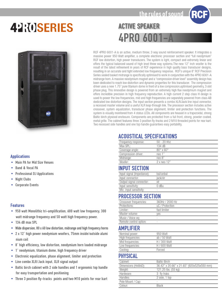 RCF 4PRO 6001 A | PDF | Loudspeaker | Signal Processing