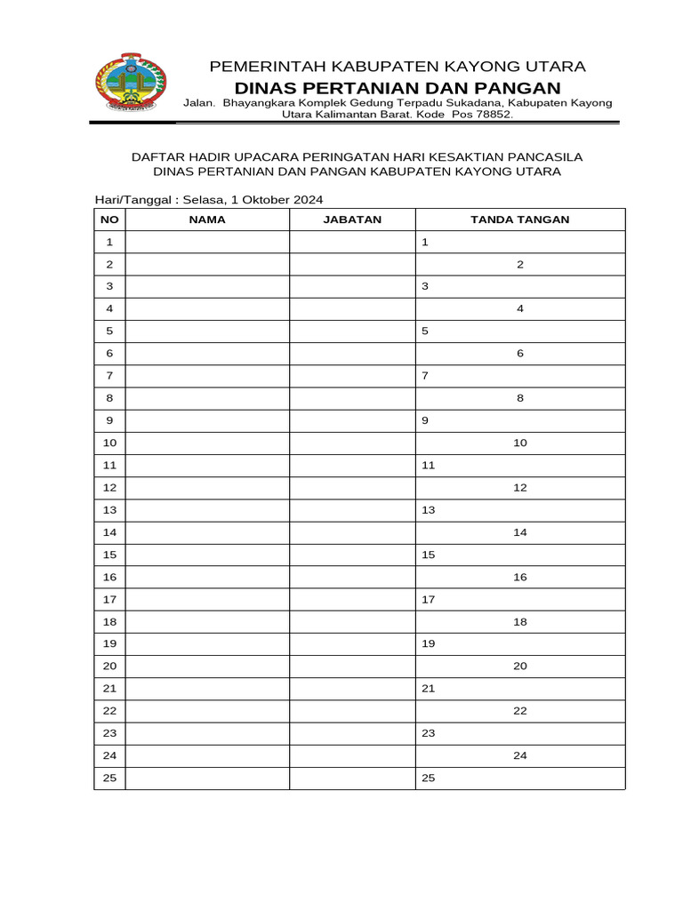 Absensi Upacara Hari Kesaktian Pancasila | PDF