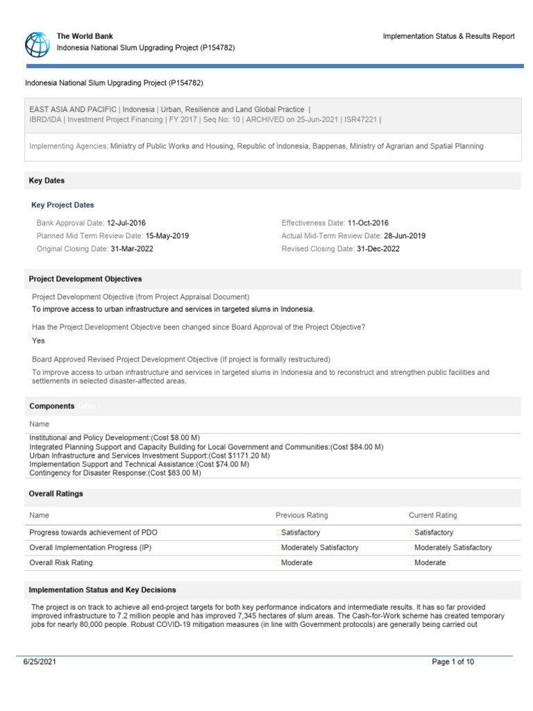 Disclosable Version of The ISR Indonesia National Slum Upgrading ...