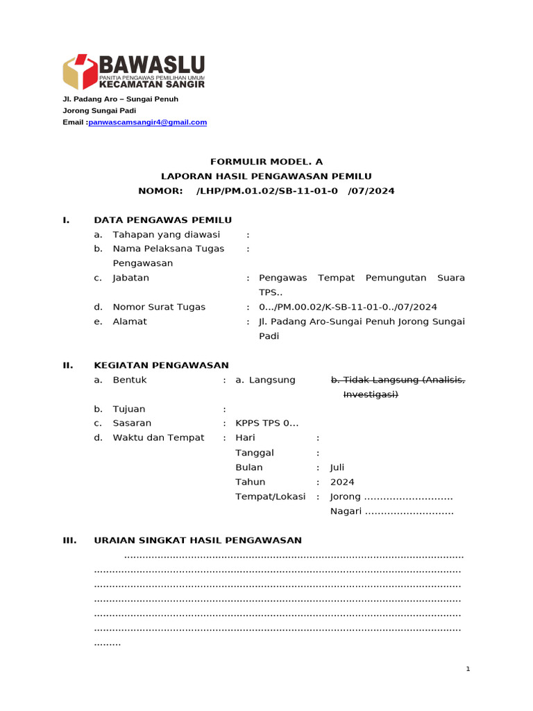 FORMAT FORM A Untuk Ptps | PDF