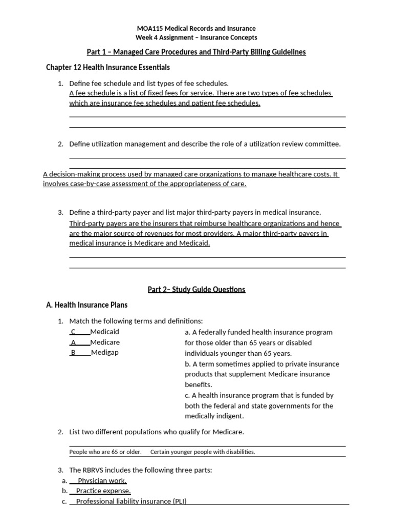 Week 4 Assignment Worksheet Mod 3 | PDF | Health Insurance In The ...