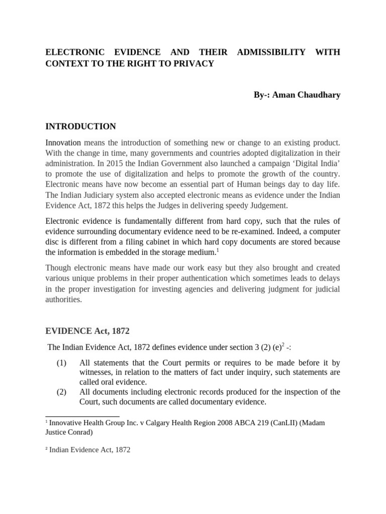 Admissibility of Electronic Evidence in India | PDF | Judgment (Law ...