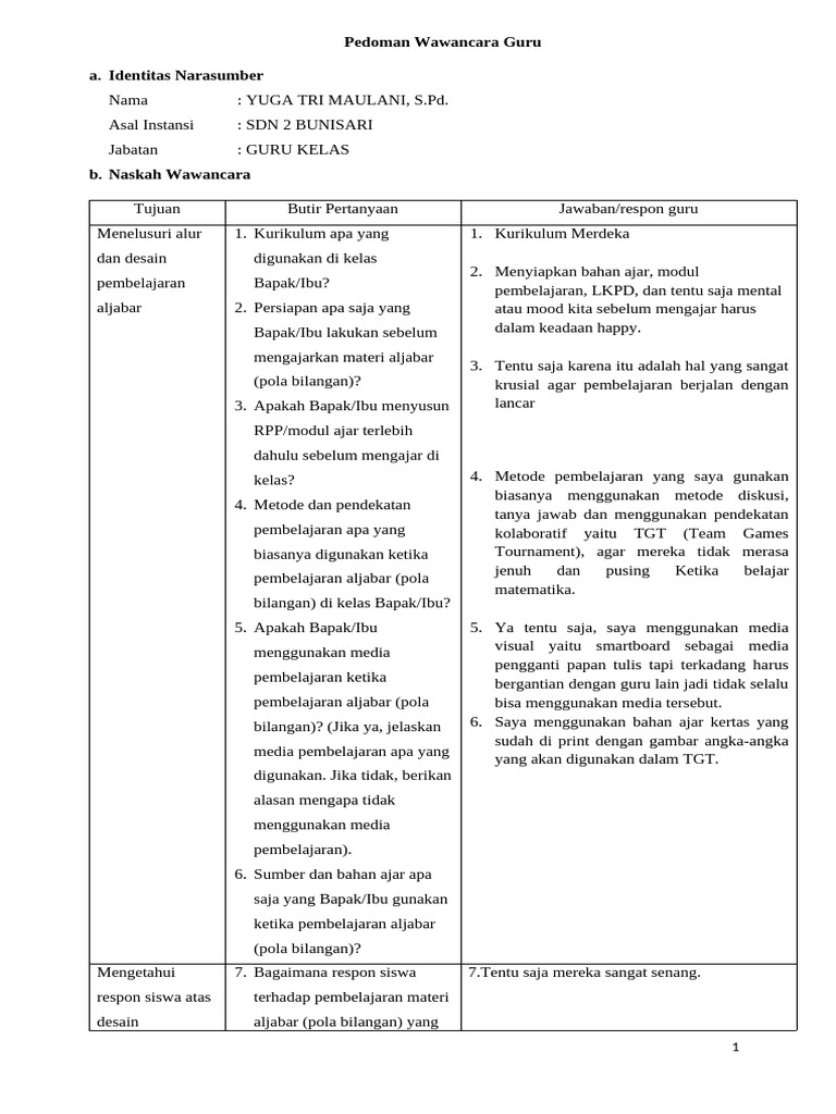 Instrumen Wawancara - Analisis Kebutuhan Bahan Ajar - Risa Intan Andini ...