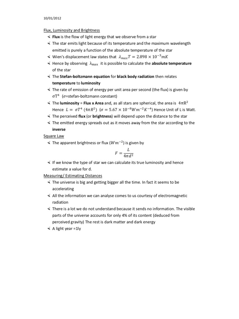 Flux, Luminosity and Brightness | PDF | Science & Mathematics