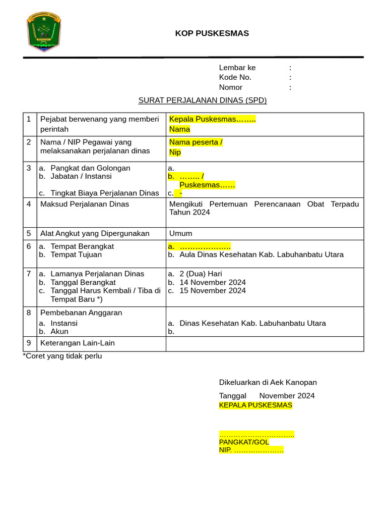 SPPD Depan U Puskesmas - Pertemuan Perencanaan Obat Terpadu | PDF