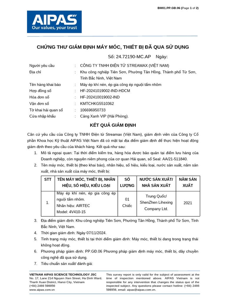 24.72190-MC - AP CTGD MMTB Đã Qua Sử Dụng | PDF