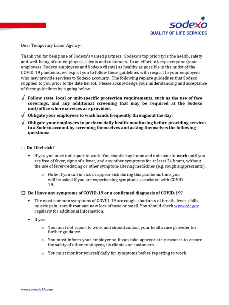 Sodexo Covid-19 Form-Preview | PDF | Medical Specialties | Diseases And ...