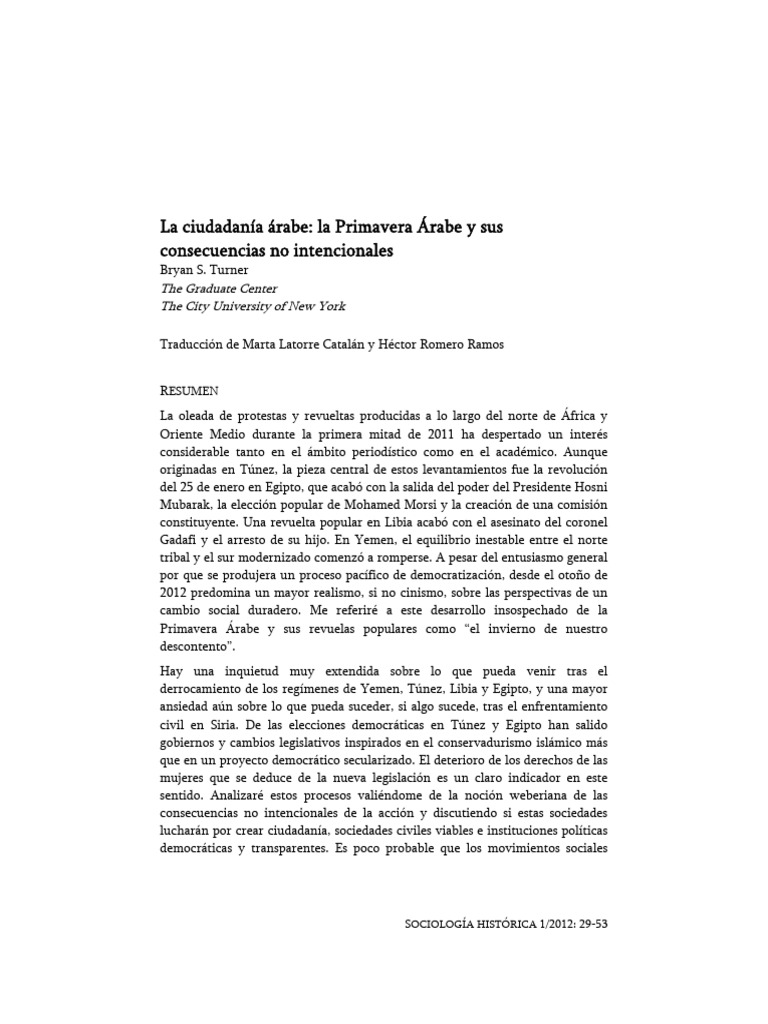 La Ciudadanía Árabe: La Primavera Árabe y Sus Consecuencias No Intencionales | PDF | Primavera ...