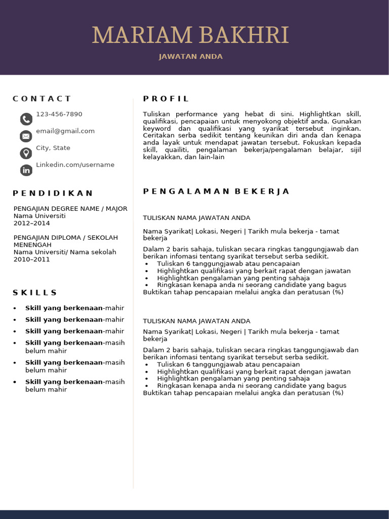 Maukerja Academy Resume Template (BM) - 2 | PDF | Bisnis