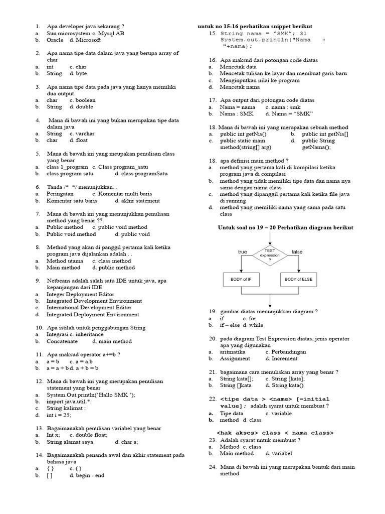 Kuis dan Panduan Dasar Java untuk Pemula | PDF | Metode & Bahan Ajar