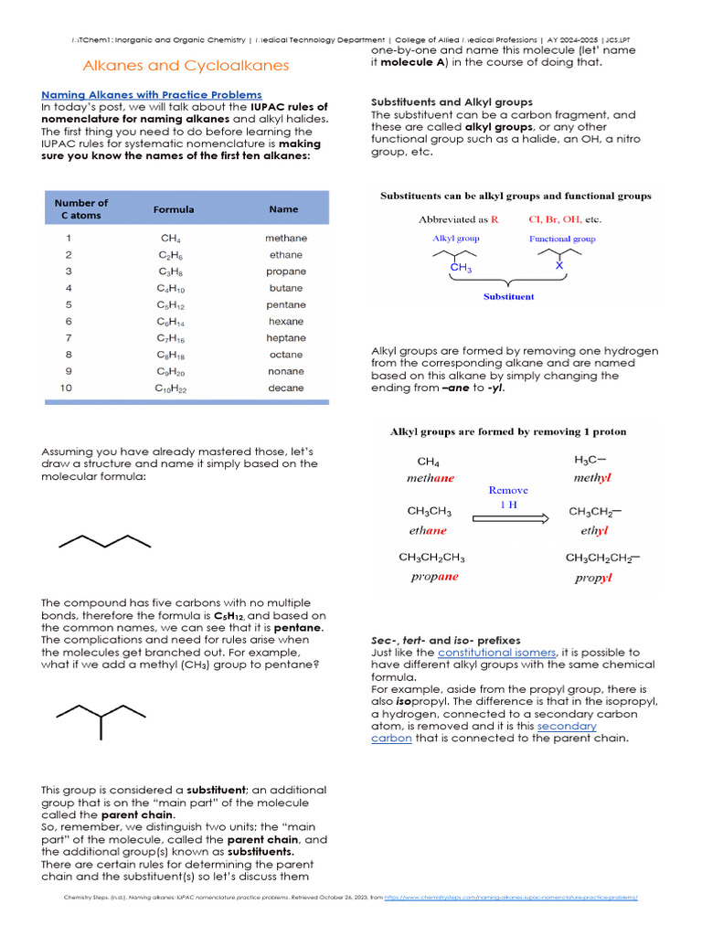 Alkanes and Cycloalkanes Handout 2 | PDF | Alkane | Organic Chemistry