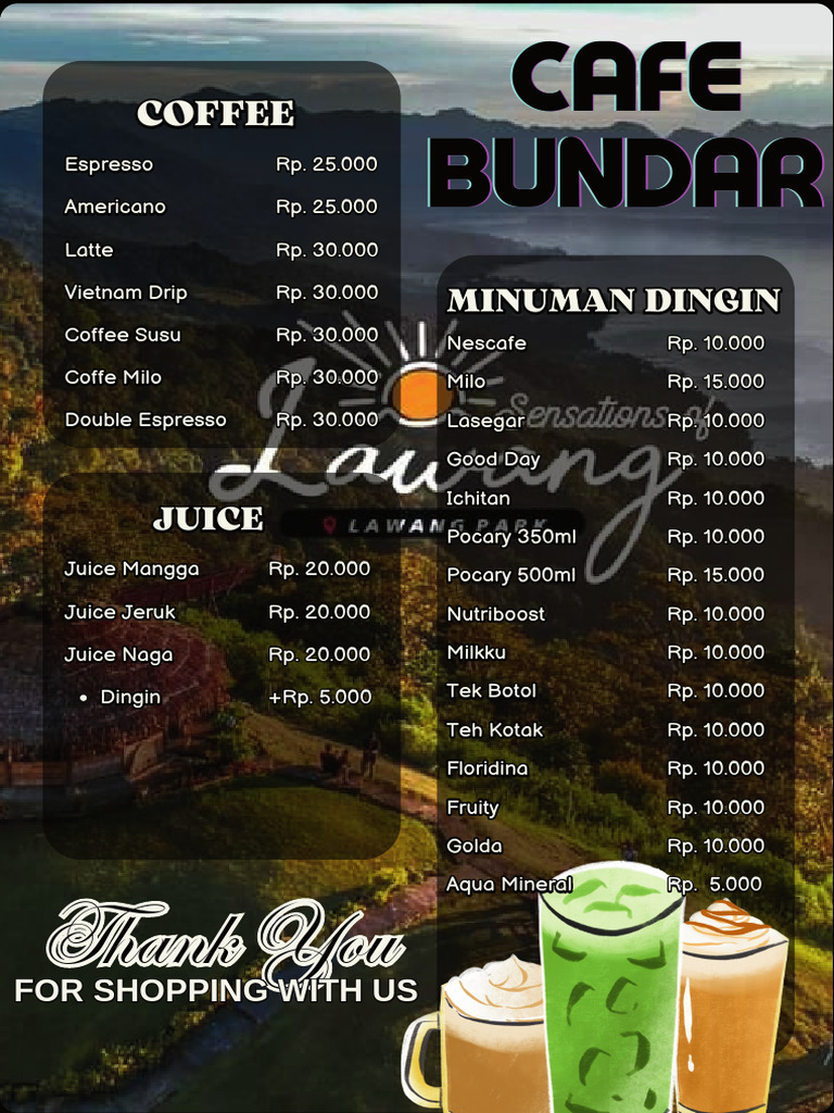 Hitam Oranye Menu Kafe Dengan Ilustrasi | PDF | Cooking, Food & Wine