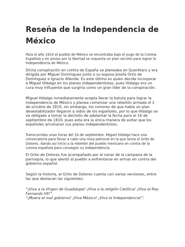 Reseña de La Independencia de Mexico. | PDF