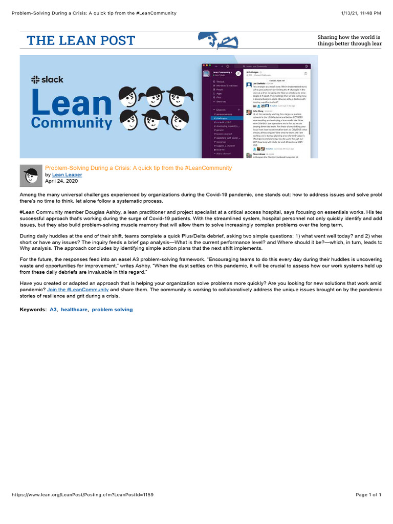 Problem-Solving During A Crisis: A Quick Tip From The #LeanCommunity ...