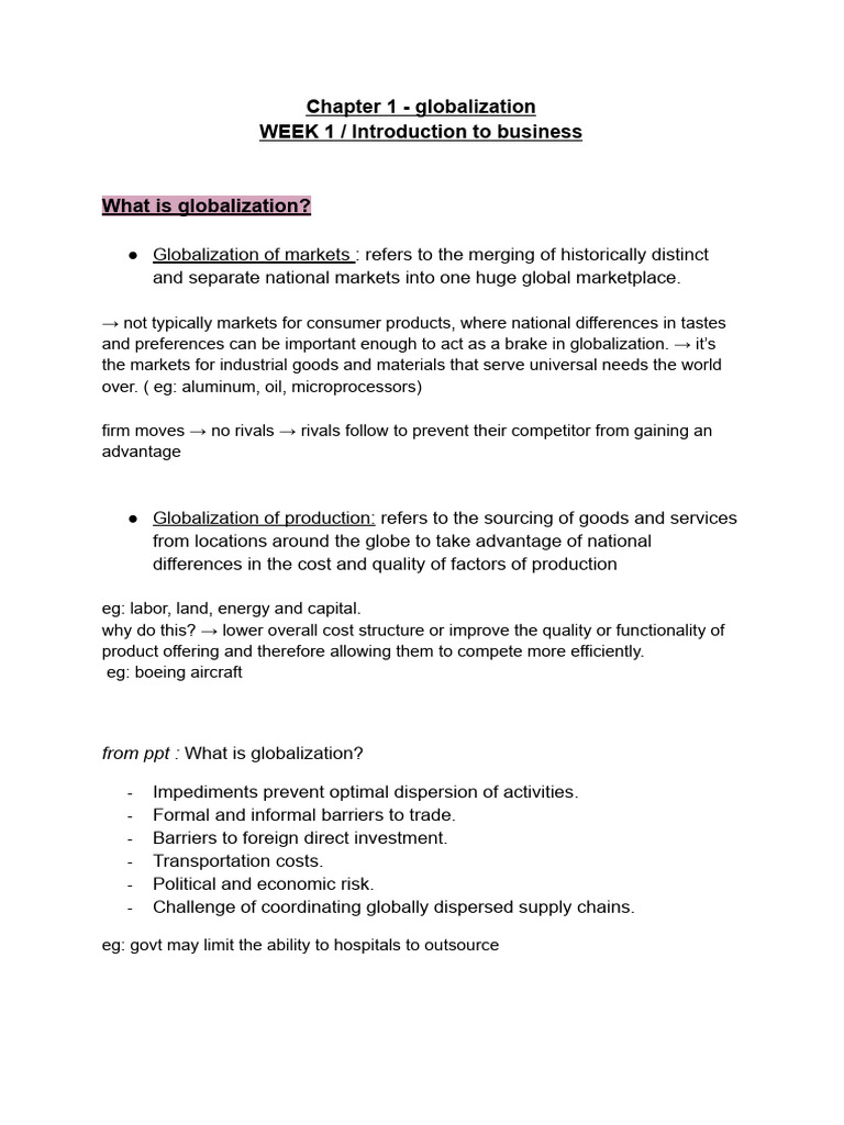 WEEK 1 - Intro To Business Chapter 1 - Globalization WEEK 1 - Introduction To Business | PDF ...
