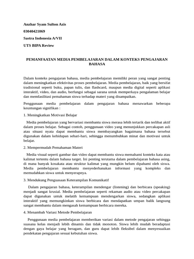 Anzhar Syam Sulton Azis - UTS BIPA | PDF