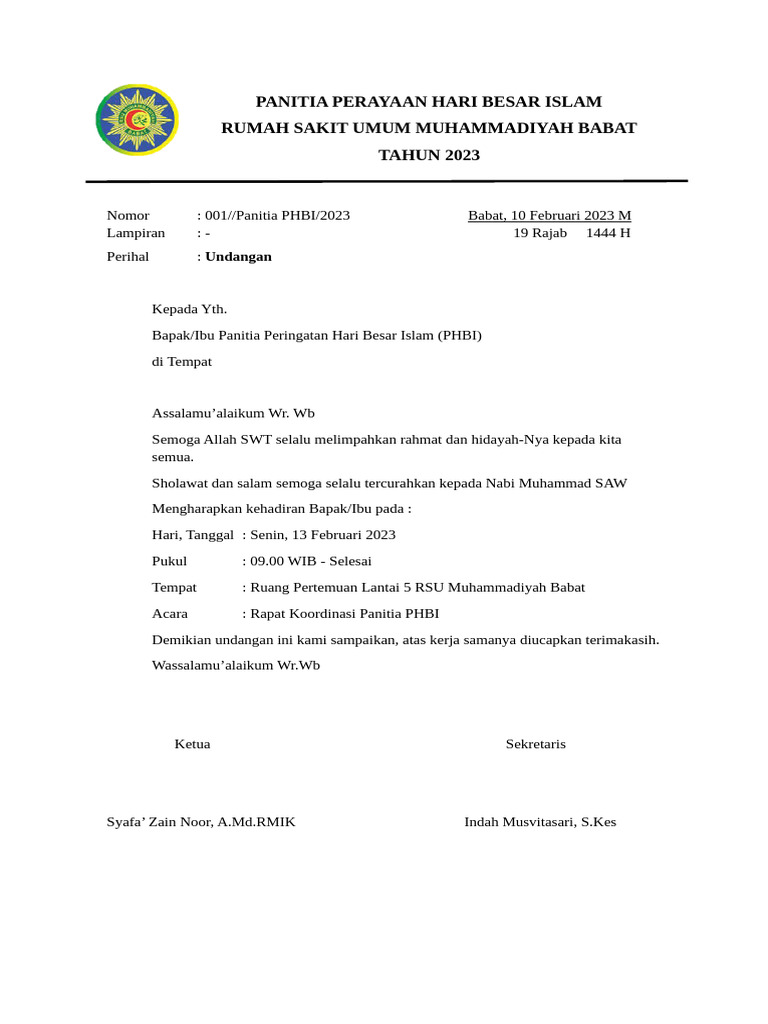 Surat Undangan PHBI | PDF