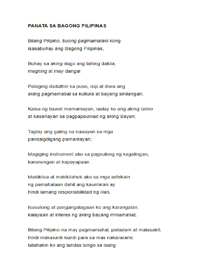 Panunumpa Sa Bagong Pilipinas | PDF