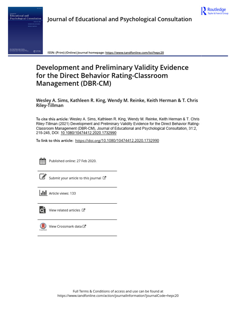 DBR-CM: Validity Evidence & Development | PDF | Validity (Statistics) | Classroom Management